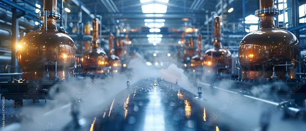 Distillation columns extracting oils with steam rising through ...