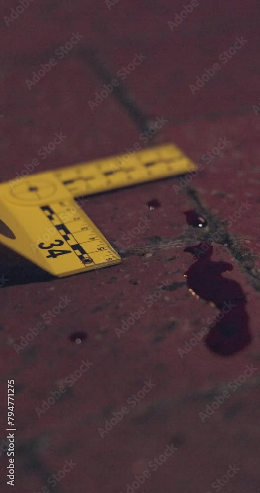 Vidéo Stock Blood, number and forensic on crime scene, investigation ...