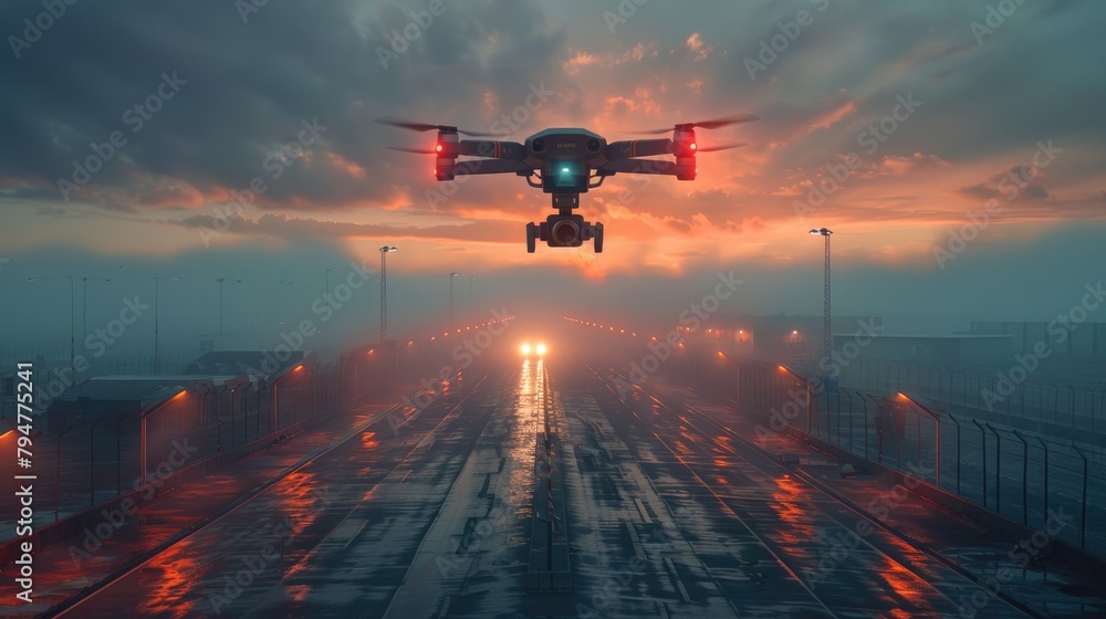 Futuristic border control checkpoint equipped with AI face recognition ...