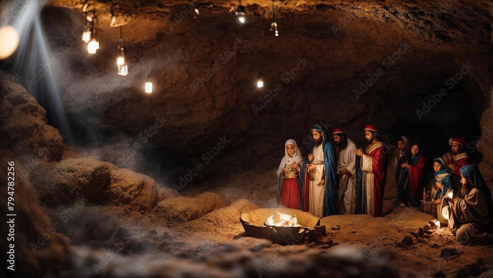 Nativity Scene in Cave with Light: A serene and mystical scene of the ...