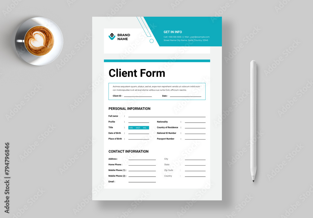 Client Form Template Layout Stock Template | Adobe Stock