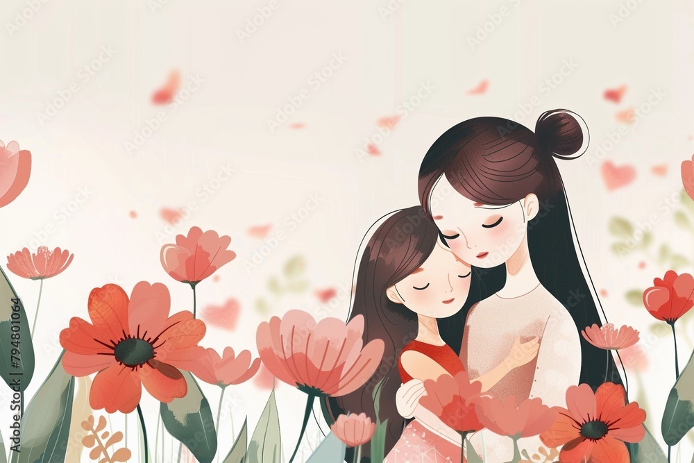 Abstract Mother's love design concept with mother holding her daughter ...