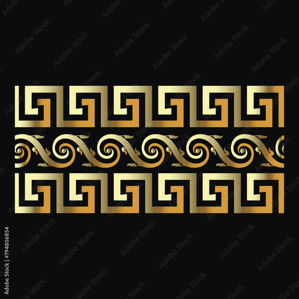 Gold greece ancient style ornamental border patern with waves, greek ...