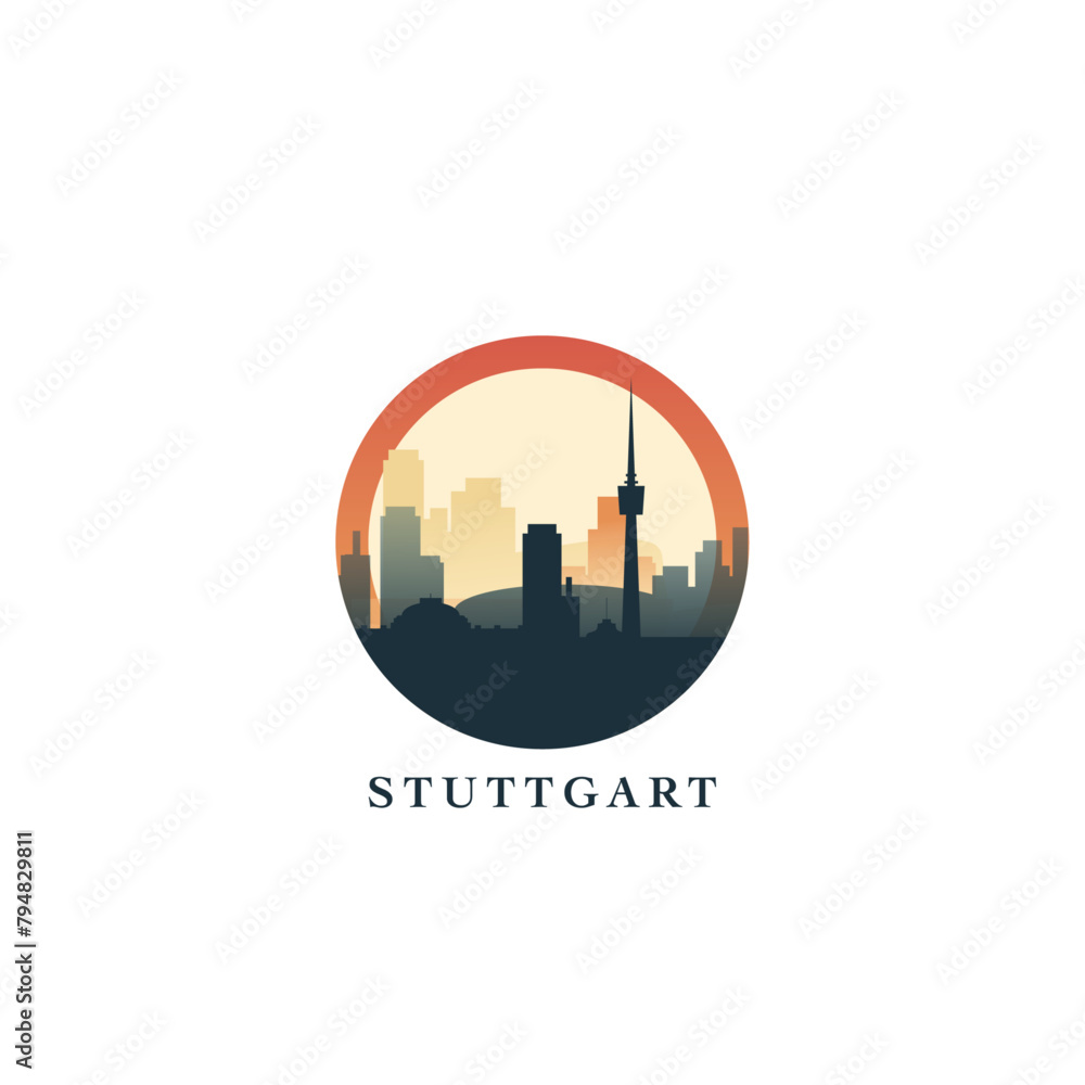 Stuttgart cityscape, gradient vector badge, flat skyline logo, icon ...
