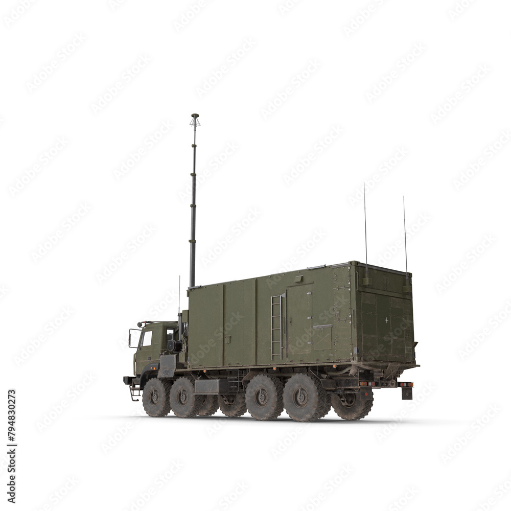 3D realistic Army military radar truck isolated on white, Air defense ...