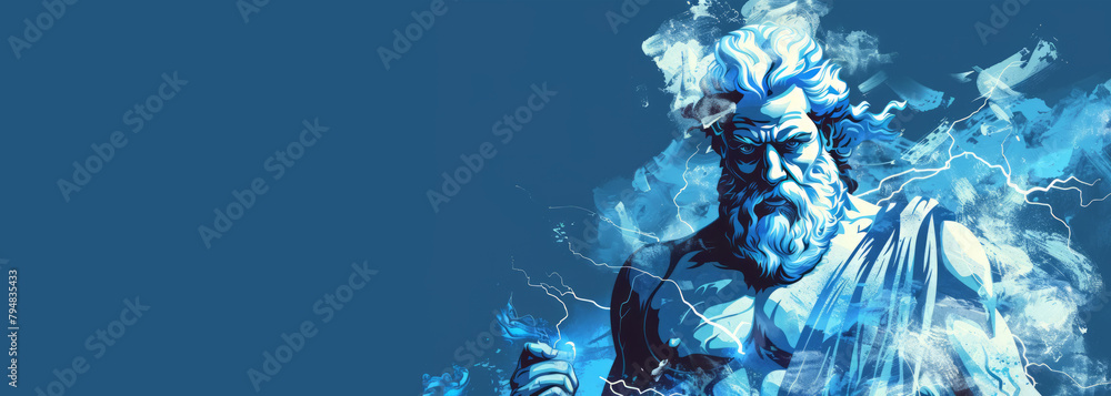 Zeus banner with Copy space. the sky and thunder god in ancient Greek ...