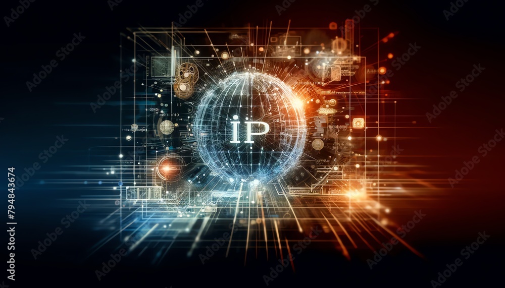 3D abstract background image of an IP Address in the context of a ...