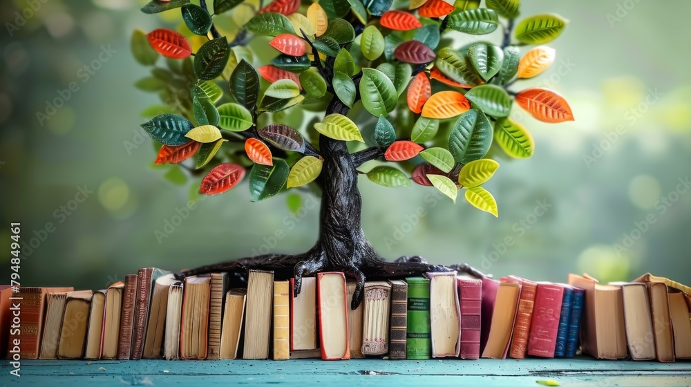 Wisdom tree with books as leaves. International Literacy Day concept ...