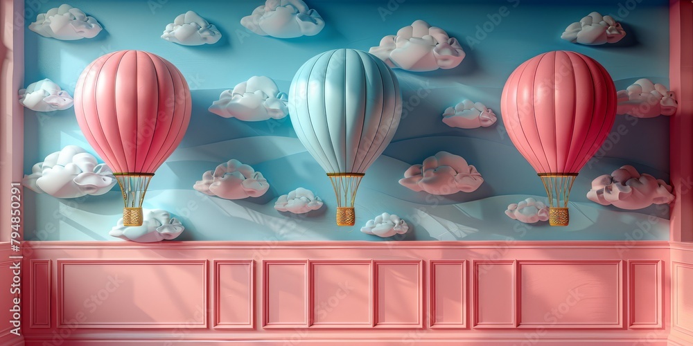 Whimsical hot air balloon podium floating effortlessly with dangling ...