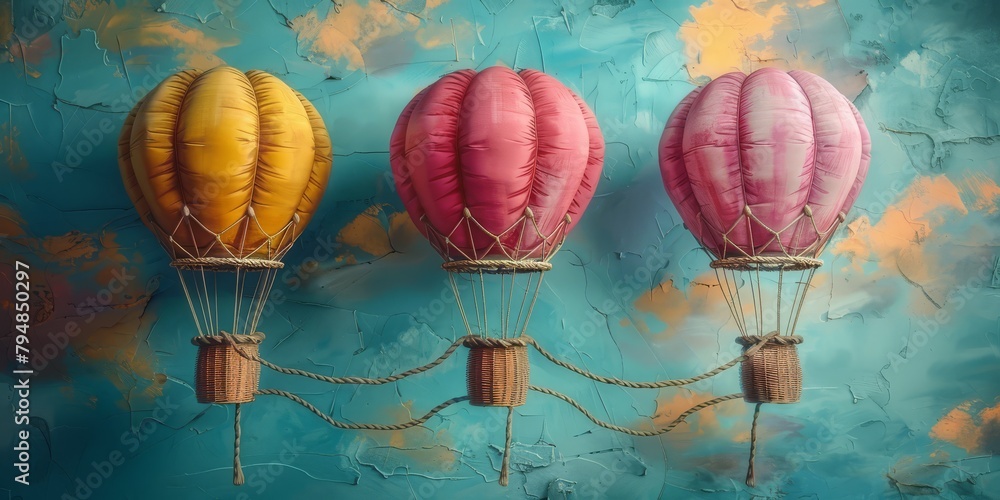Whimsical hot air balloon podium floating effortlessly with dangling ...
