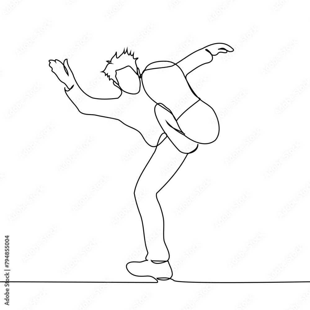 man kicks his foot at the camera - one line art vector. concept ...