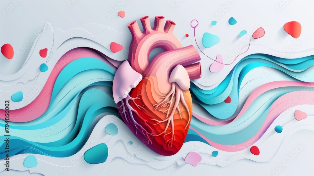 Heart attack paper cut vector. Cardiology disease medical poster ...