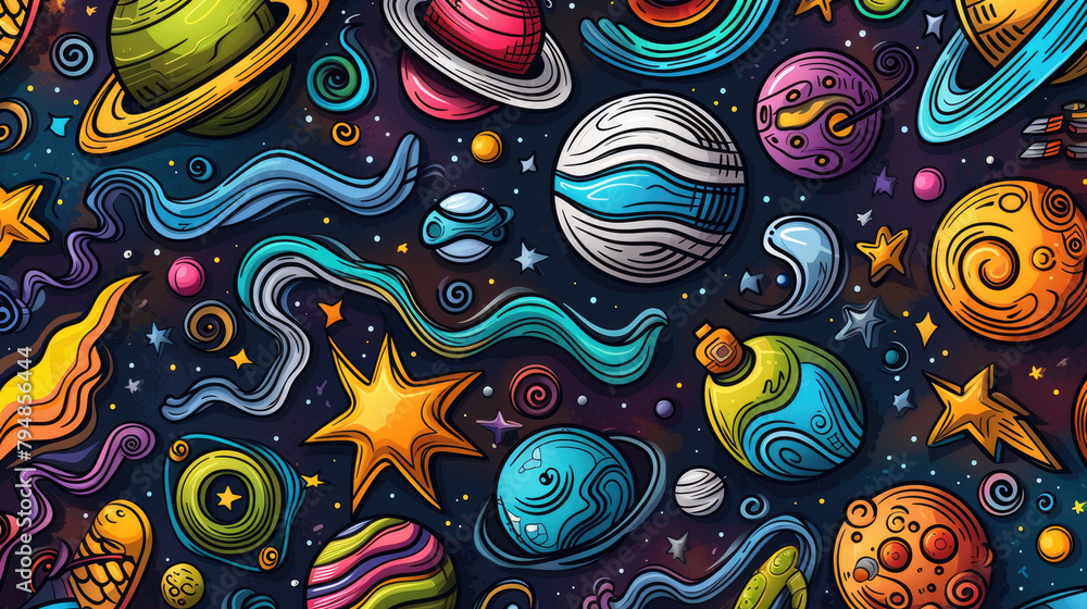 Colorful Vector Hand Drawn Doodles Cartoon Set of Space Orbits and ...