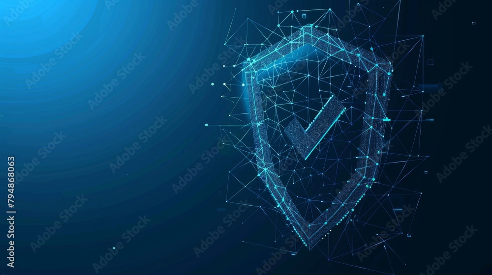 Secure technology. Polygonal wireframe shield with check mark sign on ...