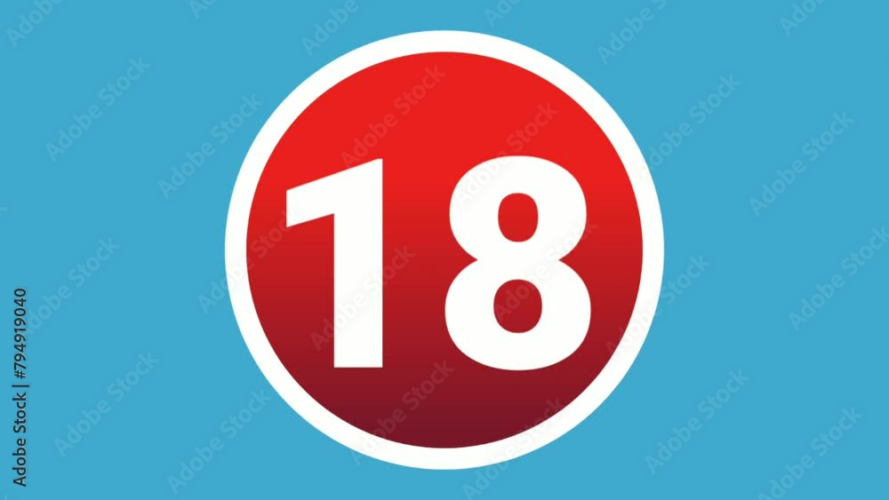 Number 18 eighteen sign symbol animation motion graphics icon on red ...