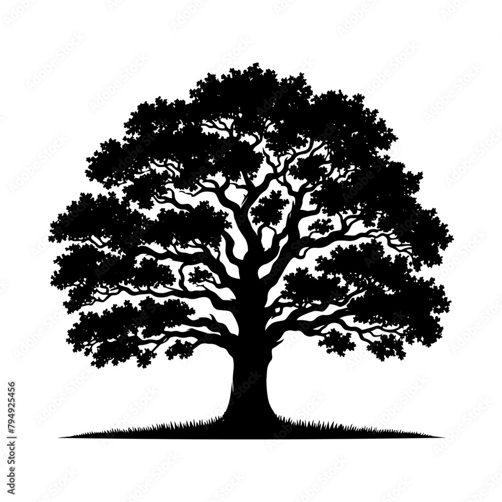 Vector Silhouette of Oak Tree- Capturing the Majestic Presence and ...