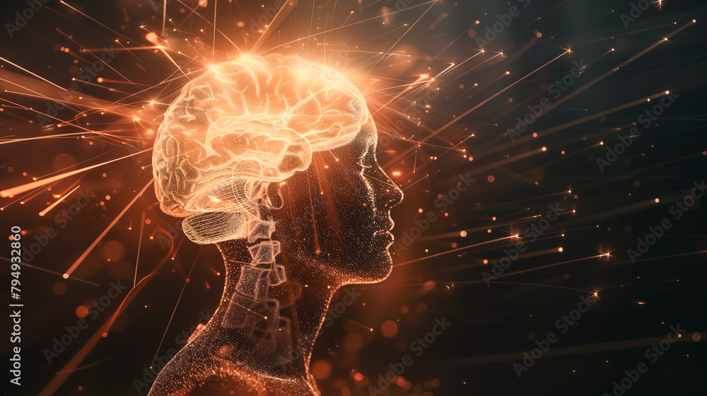 side profile of a transparent human head. Inside the head, there’s an ...