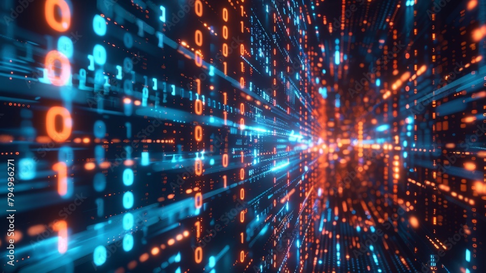 Dynamic digital binary code stream in blue - An abstract visualization ... Dynamic digital binary code stream in blue - An abstract visualization ...