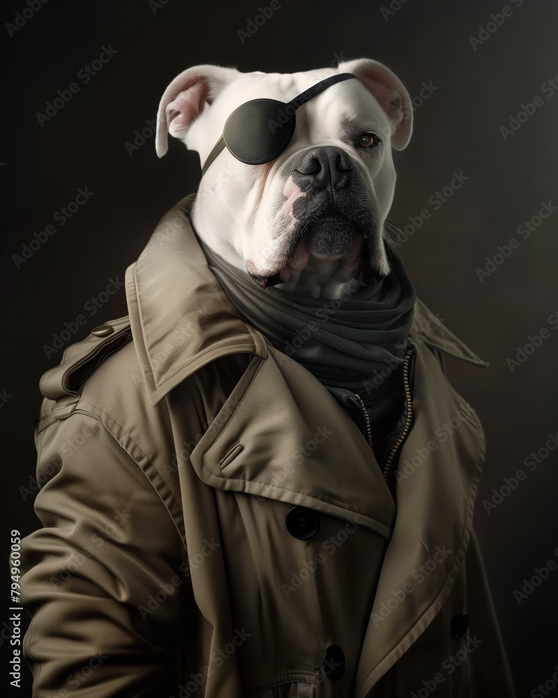 A charismatic steampunk Bulldog dog posing as a boss, pirate look ...