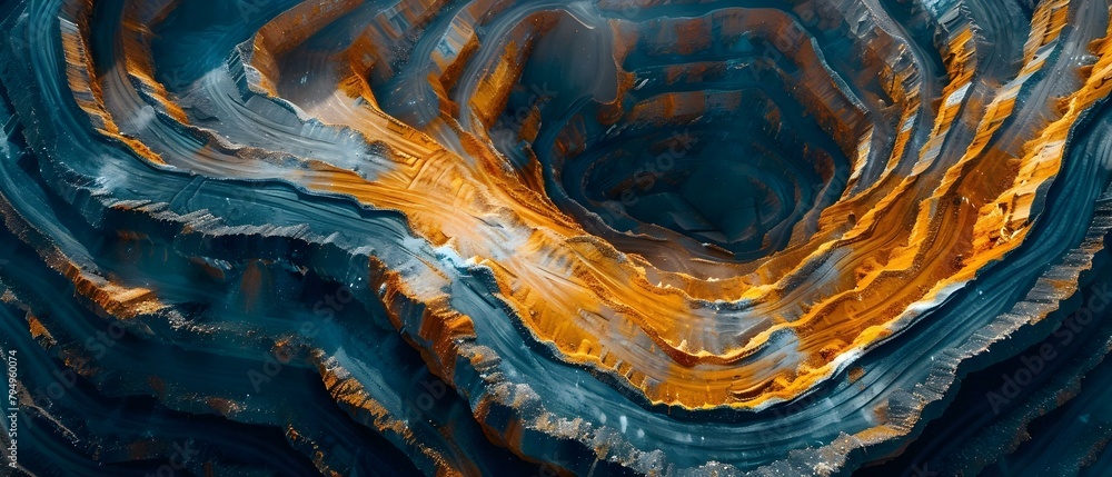 Aerial view of openpit mine with terraces and roads for mining. Concept ...