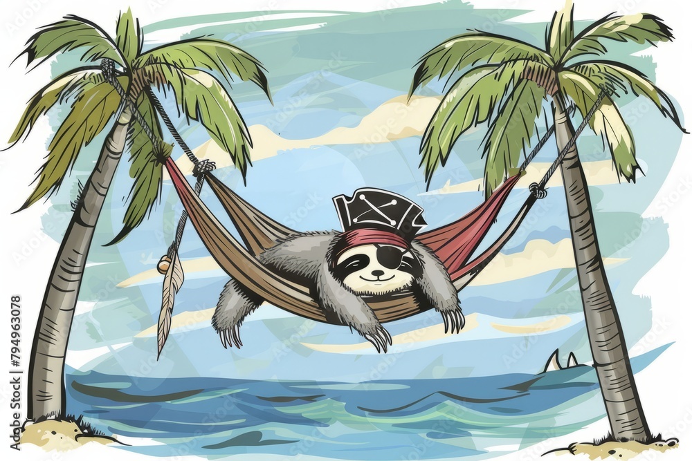 Cartoon cute doodles of a pirate raccoon digging through garbage cans ...