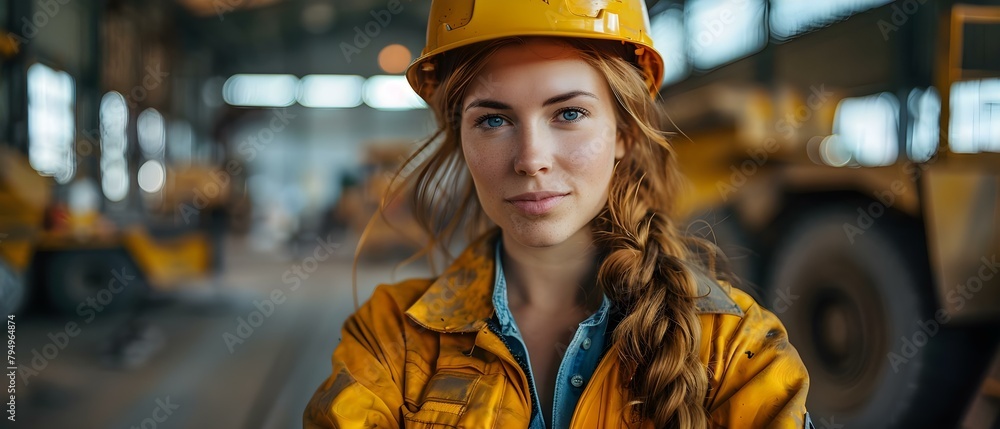Confident female mining dump truck driver promoting gender equality in ...