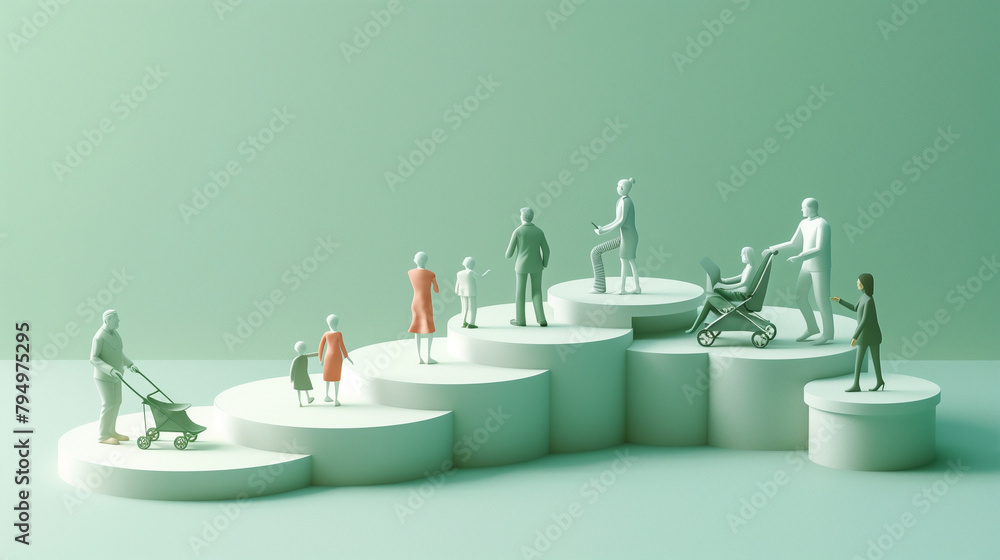 Life Stages Concept with Miniature Figures on Spiral Diagram Stock ...