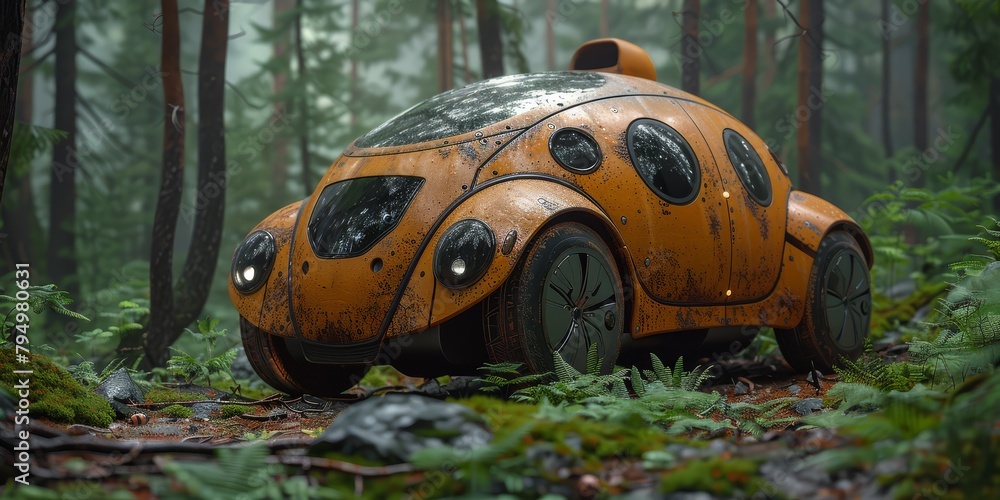 Cute self-driving car modeled after a smiling ladybug gliding along a ...