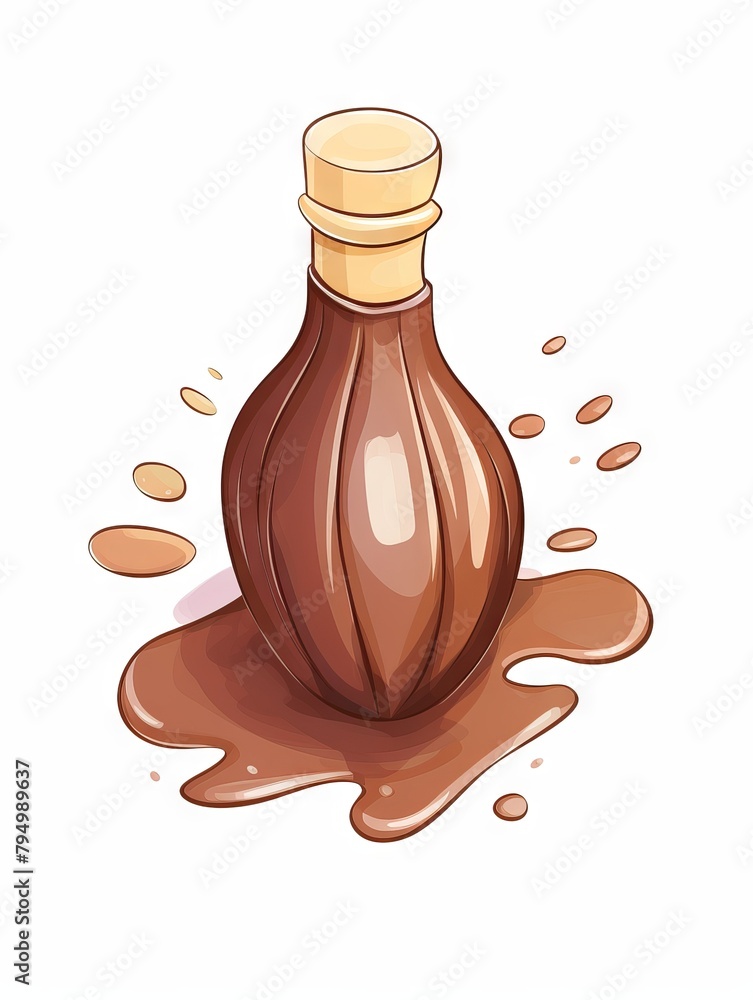 A cartoon image of a glass bottle of chocolate syrup with a cork top ...