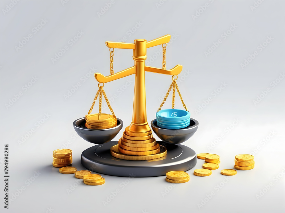 Time is Money: 3D Icon of Cartoon Scales Depicting Time Versus Money as ...