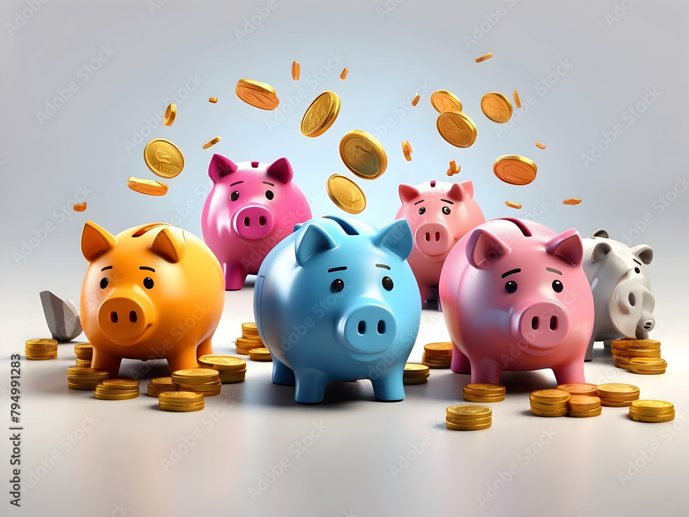 3D Cartoon Piggy Bank Race for Savings Growth Strategies in Isometric ...
