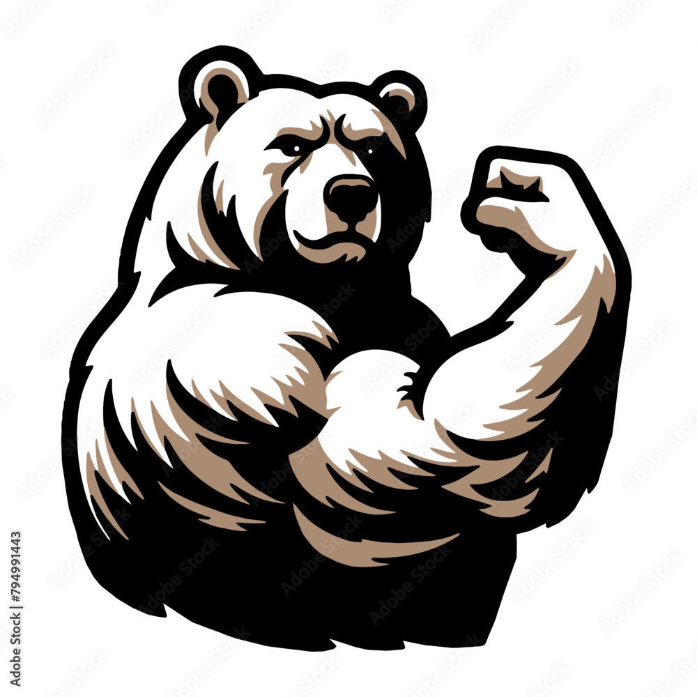 Strong grizzly bear poses in muscular paw, vector, logo, cartoon ...