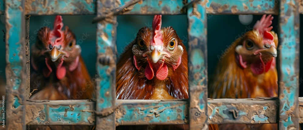 Cruel chicken farming in cages for production. Concept Animal Welfare ...