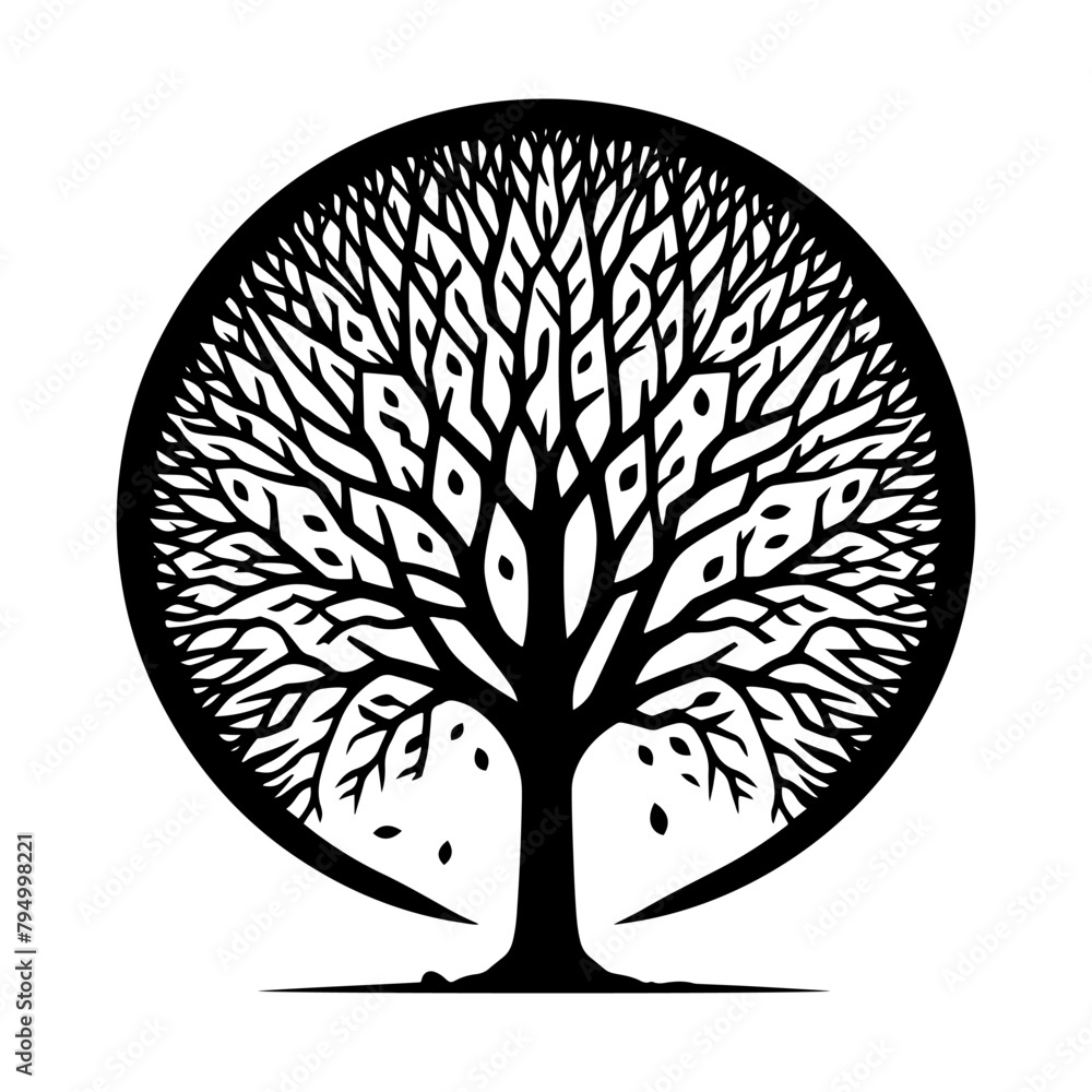 Walnut Tree Vector Silhouette Illustrating the Tranquil Presence of ...