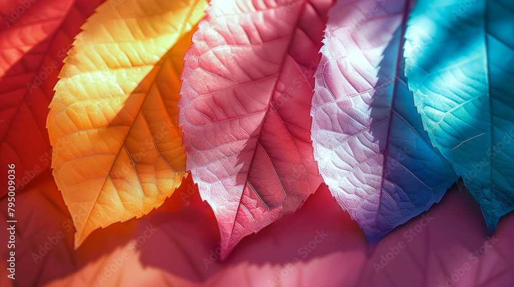 Spectrum Foliage: Leaves in Colorful Light. A vibrant gradient of light ...