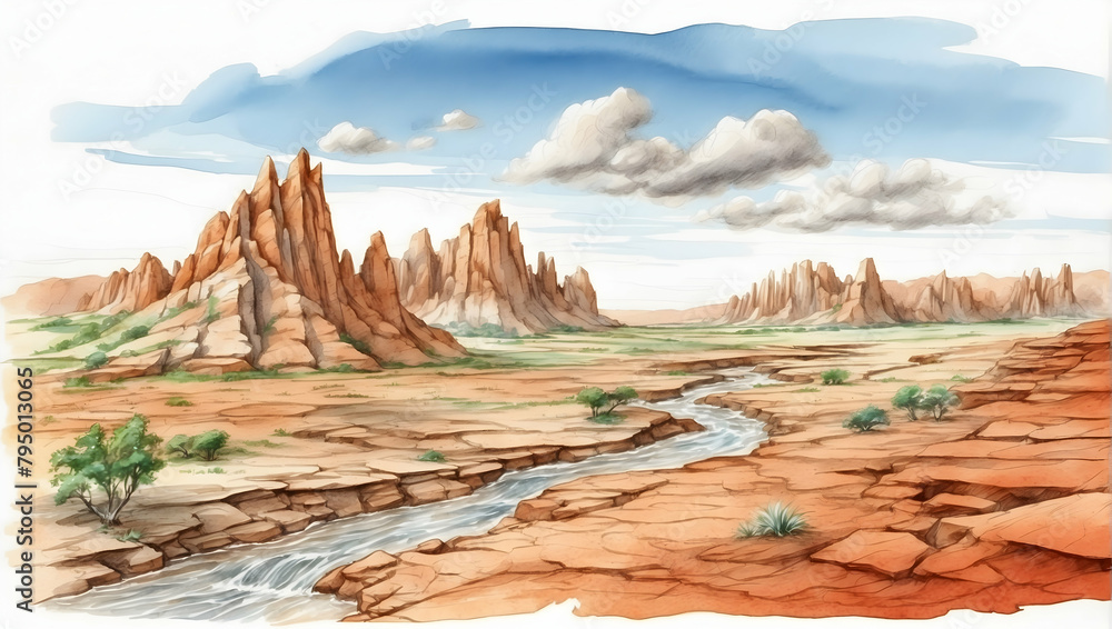 Watercolor Hand Drawing: Erosion Alert - Visual Representation of ...