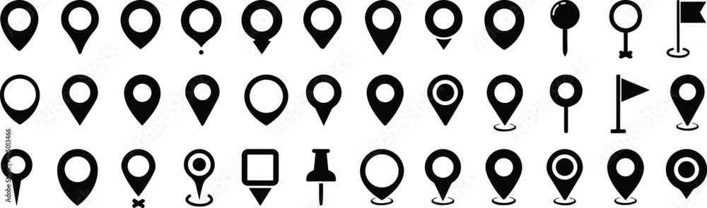 Location map pin icons set. Modern map marker collection. Pinpoint ...
