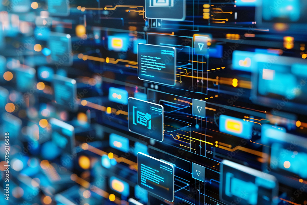 Digital interface of a document management system showing a database ...