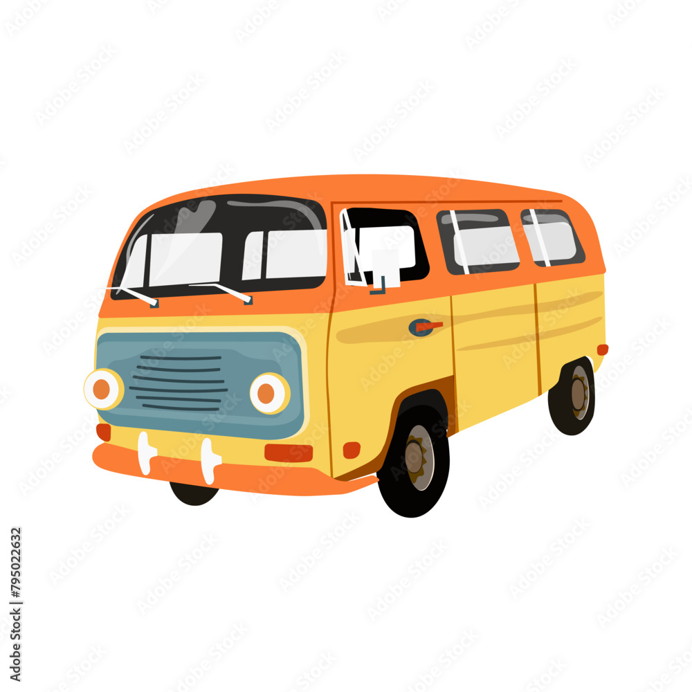 Bright yellow van isolated on white background. Minibus for traveling ...