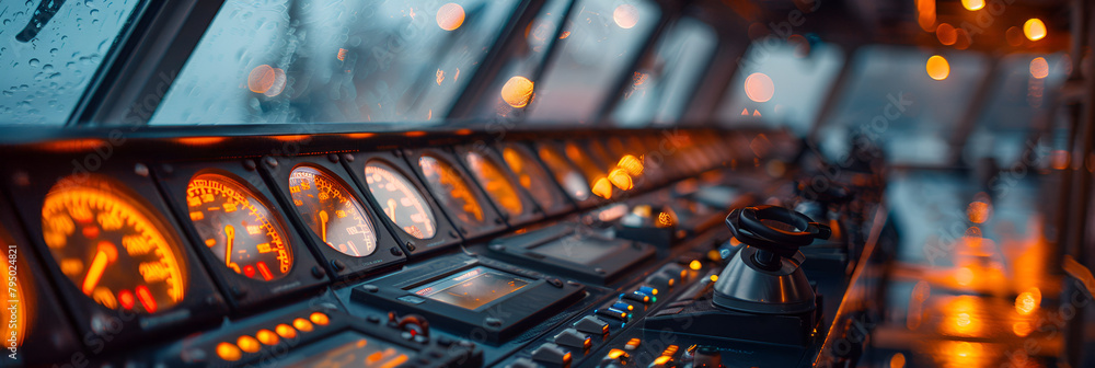 Control panel of industrial cargo ship close-up, An empty vehicle39s ...