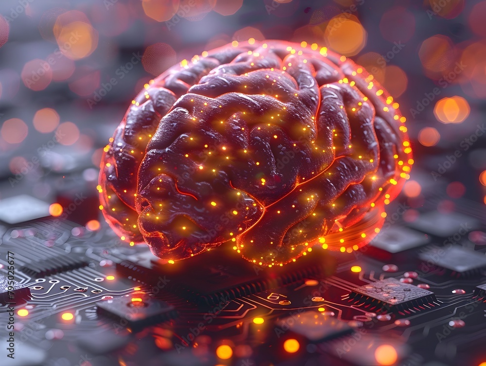 Glowing Artificial Intelligence Brain on Circuit Board:High-Detail ...