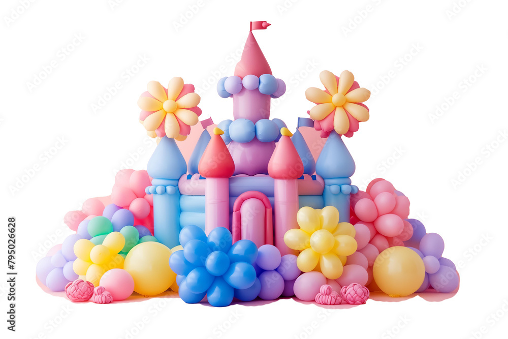 inflatable pink castle made of balloons. png object isolated on ...