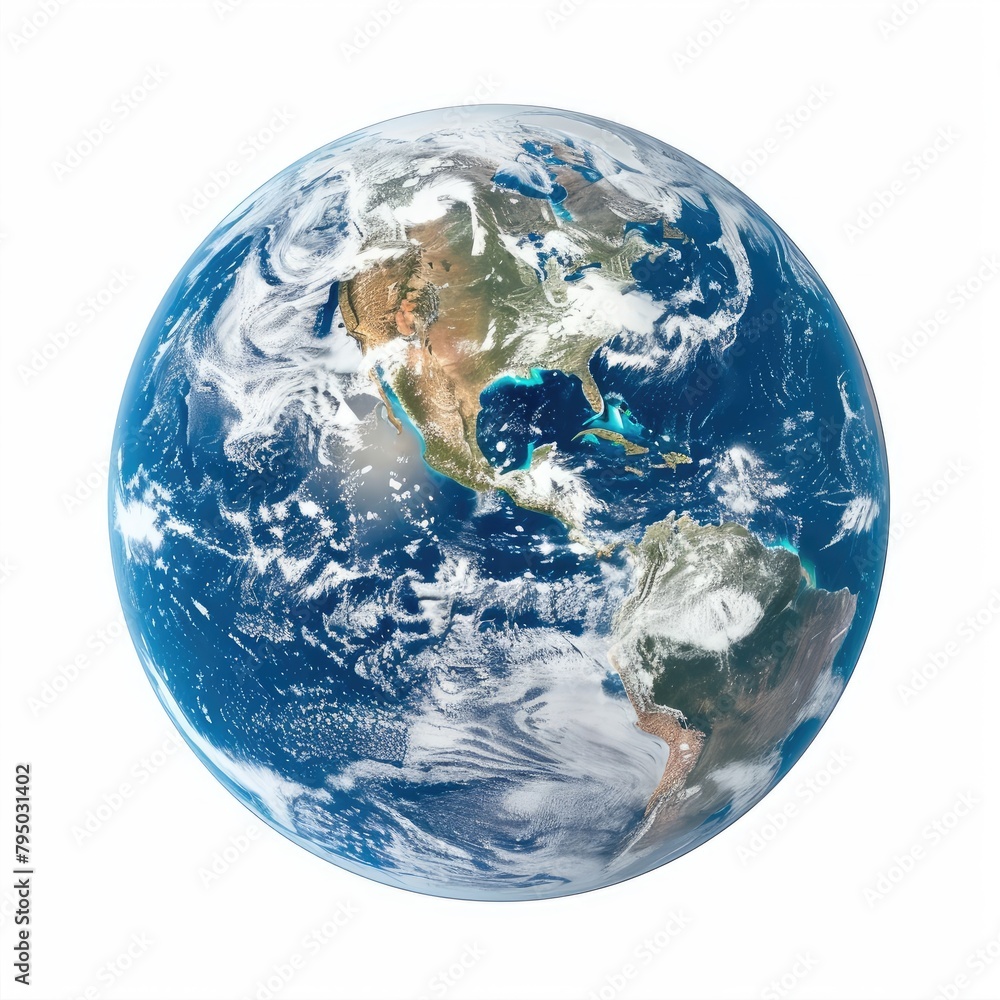 Blue Earth from space, focusing on the continents emerging, portraying ...