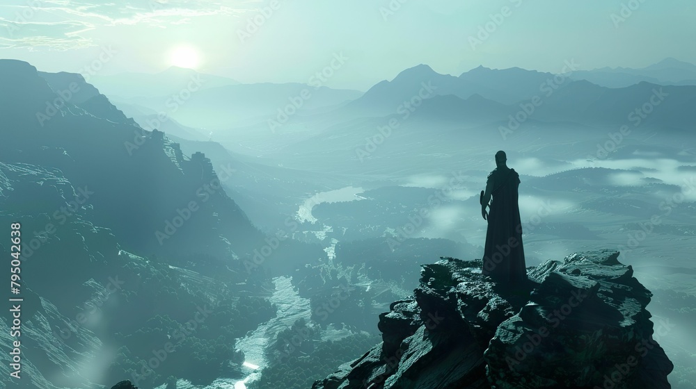 Chronos, the Greek god of time, standing tall on a mountain peak ...