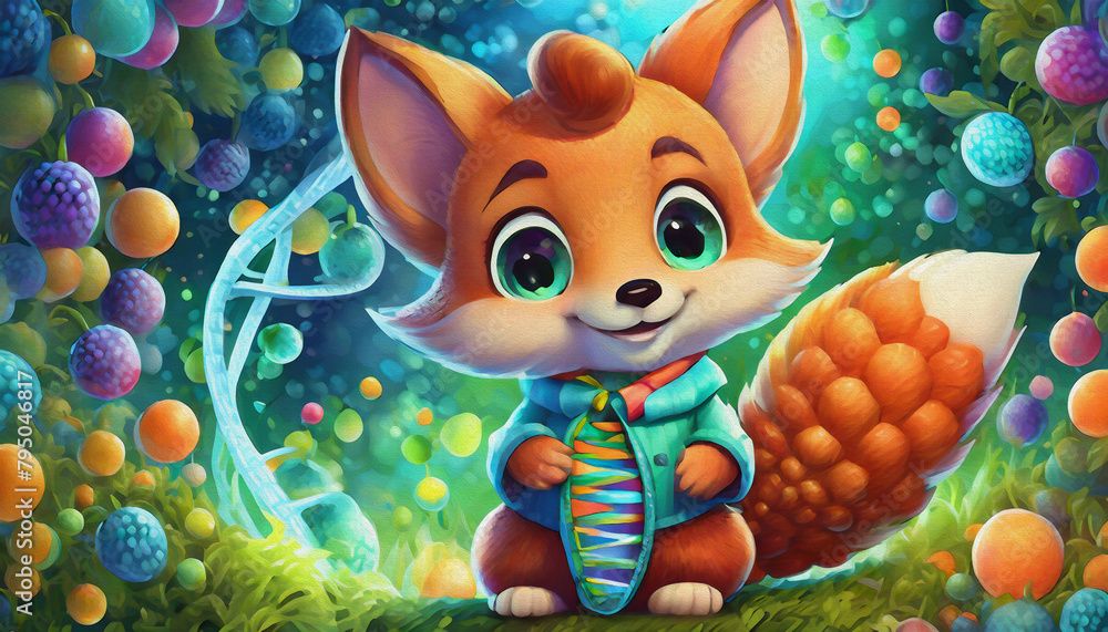 oil painting style CARTOON CHARACTER CUTE BABY red fox Molecular ...