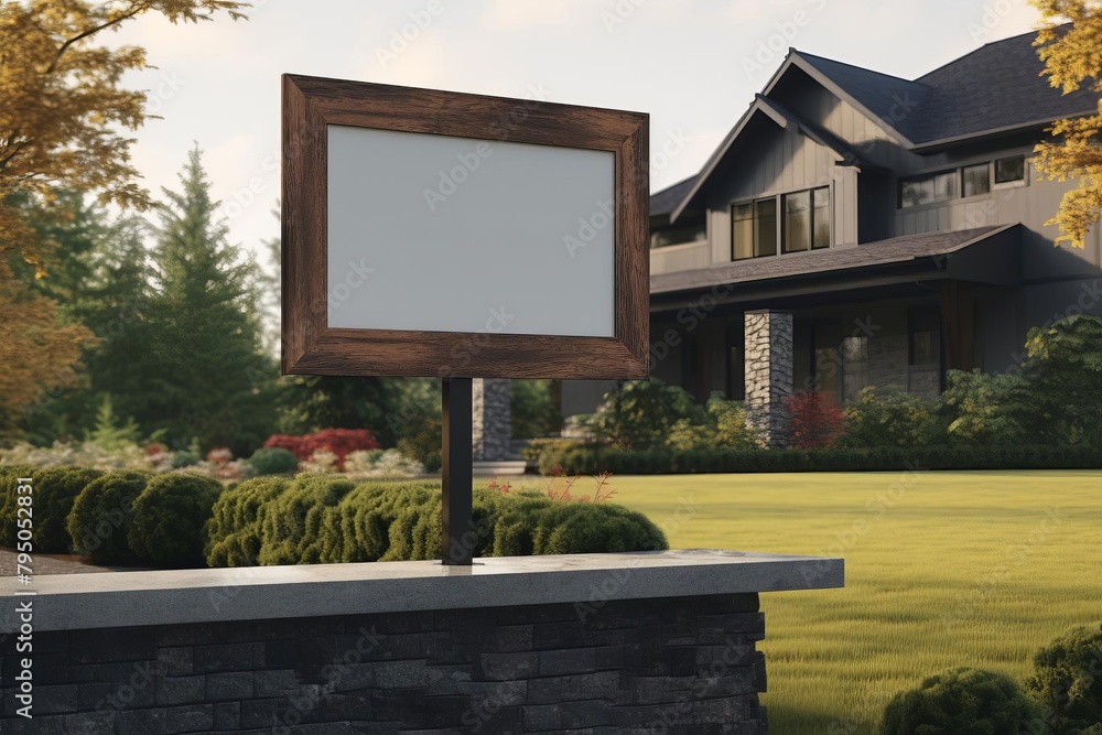 3D rendered mockup of an empty yard sign, perfectly placed in front of ...