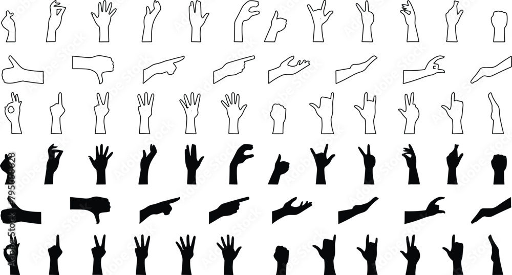 Hand gesture icon set. All type of hand emojis, gestures, stickers ...