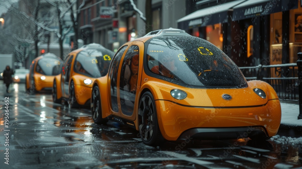 An EV taxi fleet operating with driverless technology, offering ...