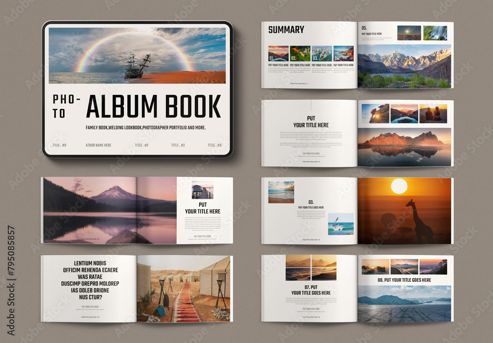 Digital Photo Album Book Template Design Layout Landscape Stock ...