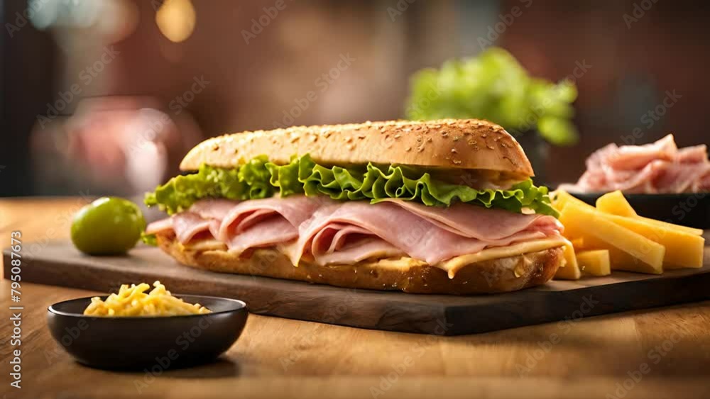 Cuban Delight Cheese, Ham, and Crispy Pork Sandwich Platter Stock Video ...
